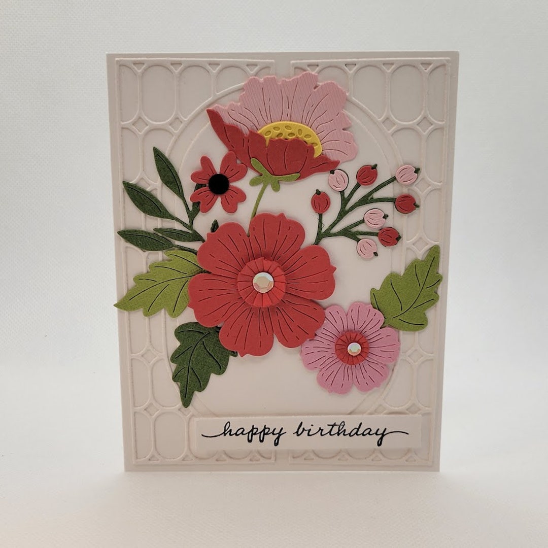 Handmade Birthday Card Happy Birthday Card Floral Birthday Card Card For Her Die Cut