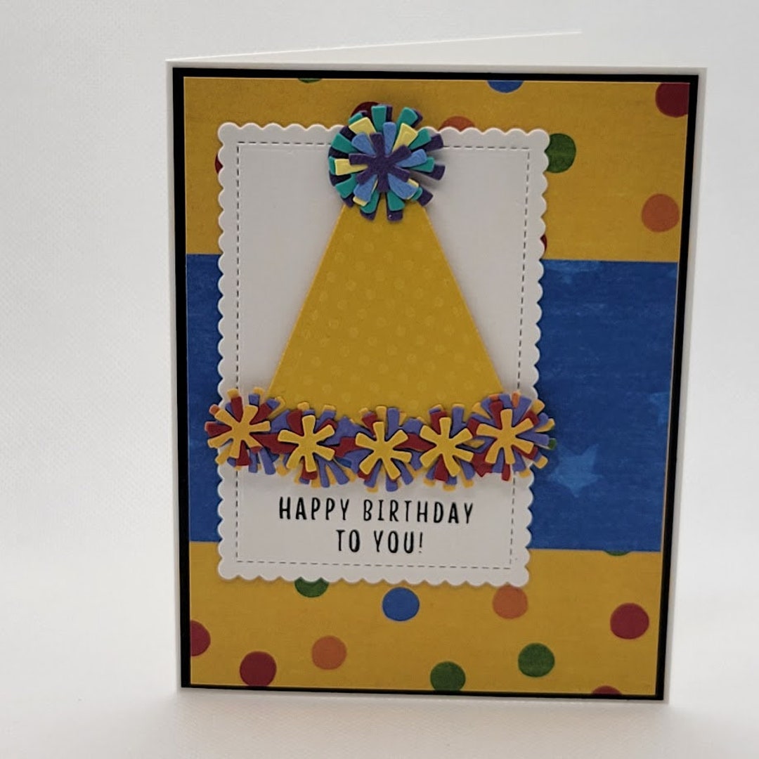 Handmade Card, Birthday Card, Party Hat Card, Happy Birthday Card, Kids ...