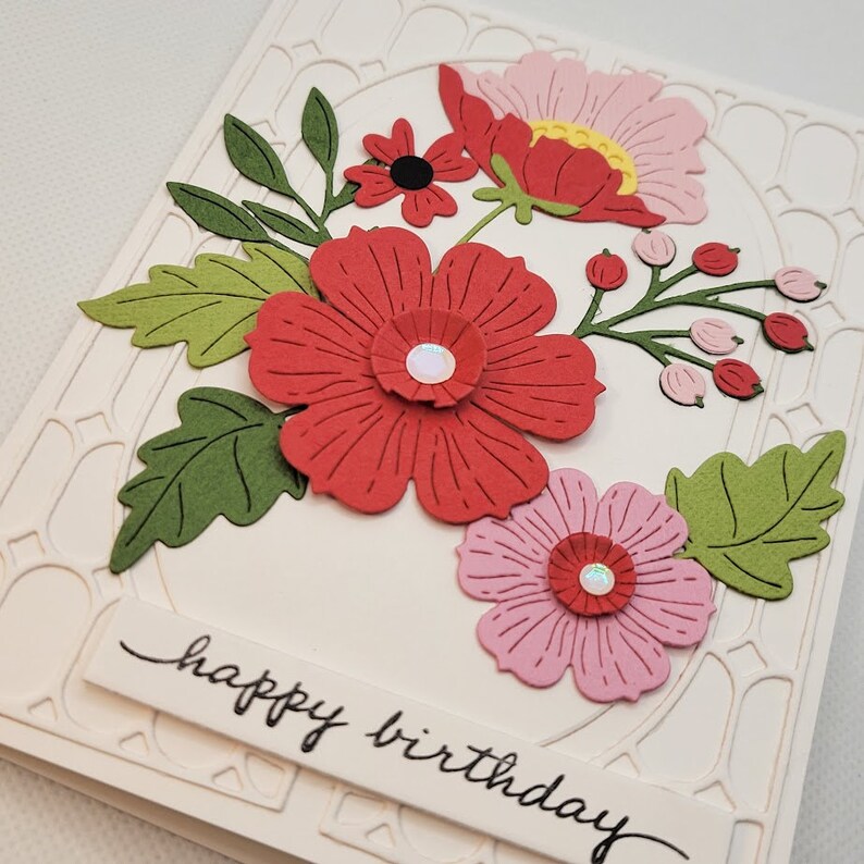 Handmade Birthday Card Happy Birthday Card Floral Birthday Card Card For Her Die Cut