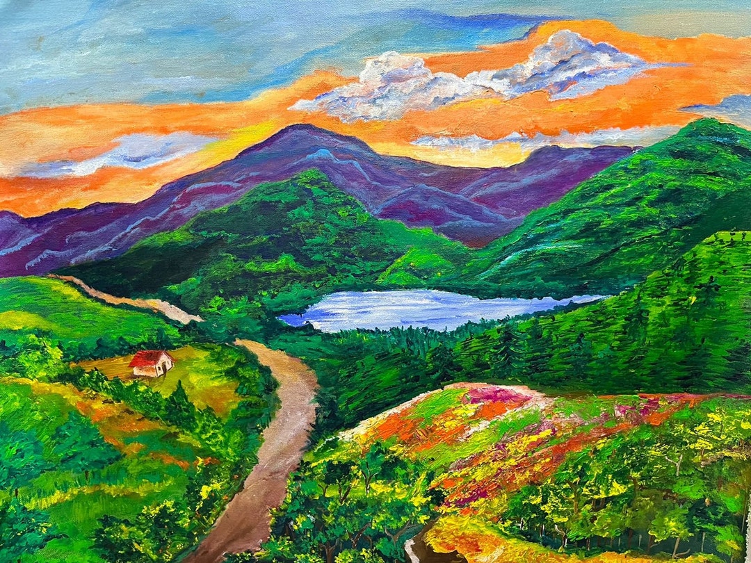 Mountain and Valley Painting Landscape and Scenery Painting Nature ...