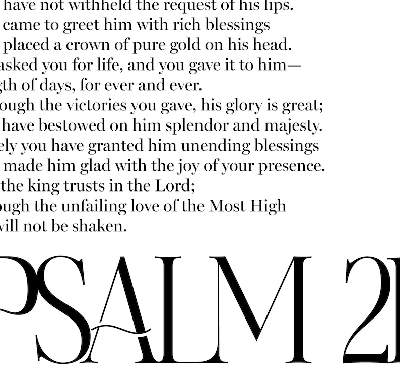 Psalm 21 Minimal Print - Printable A3, 16x20, 18x24 Inches - Bible ...