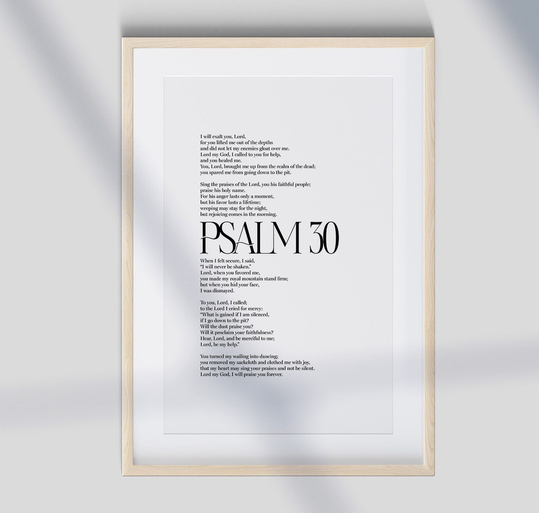 Psalm 30 Minimal Print - Printable A3, 16x20, 18x24 Inches - Bible ...