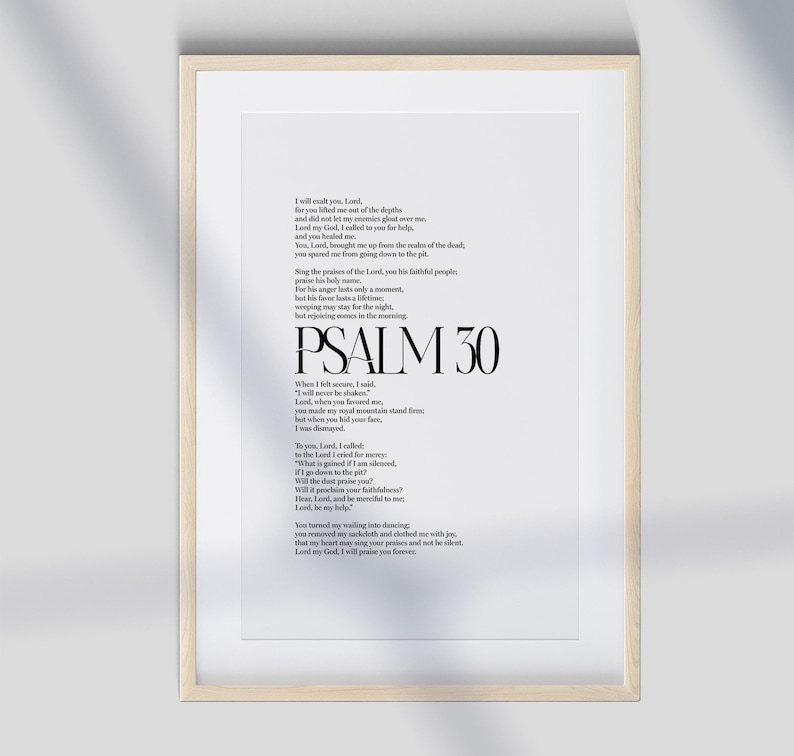 Psalm 30 Minimal Print - Printable A3, 16x20, 18x24 Inches - Bible ...