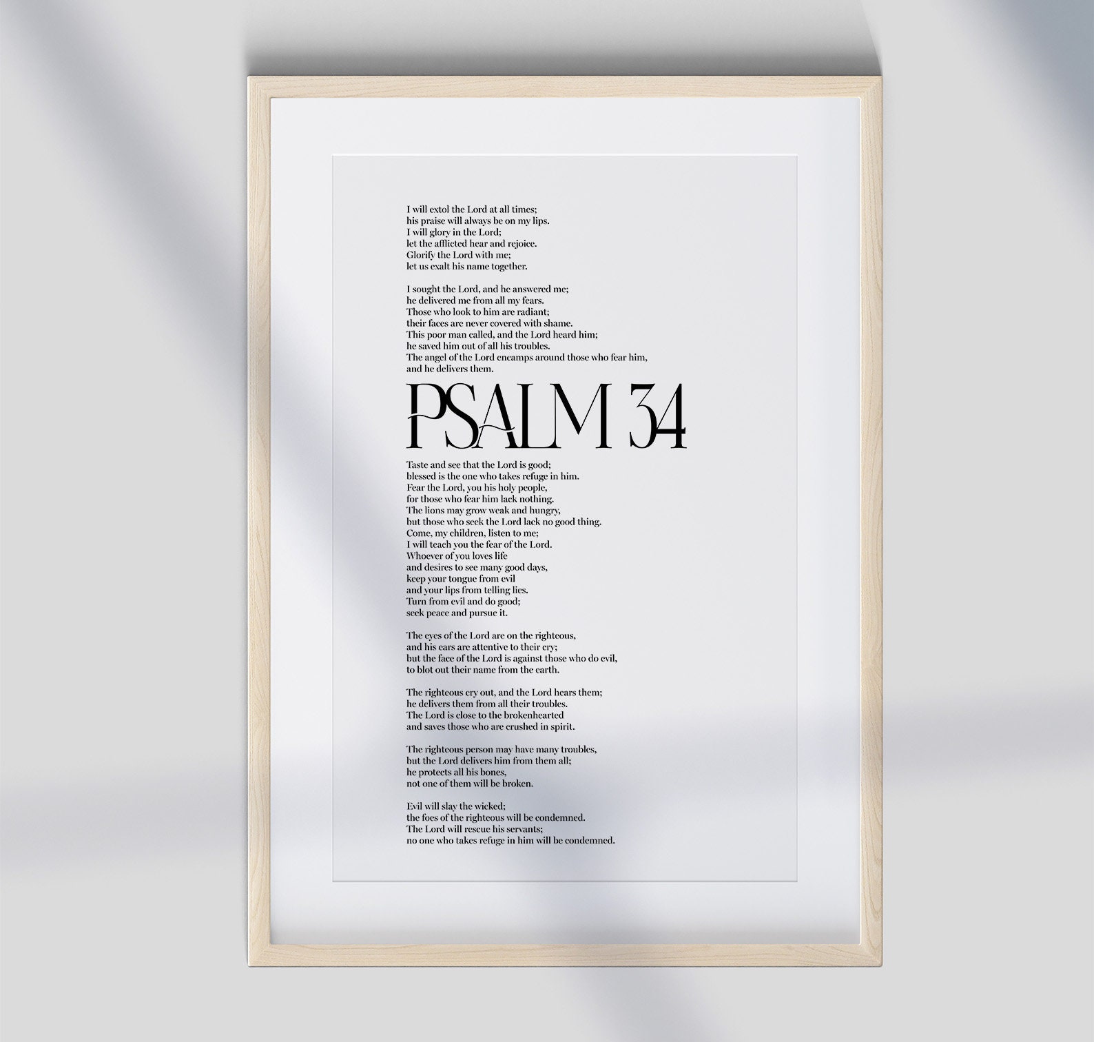 Psalm 34 Minimal Print - Printable A3, 16x20, 18x24 Inches - Bible ...