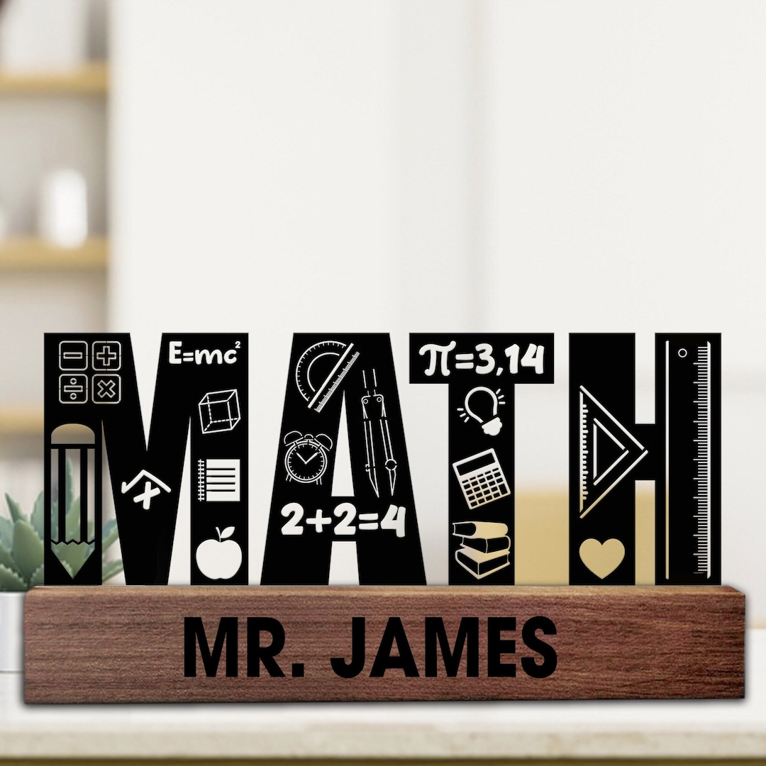 Personalized Math Teacher Desk Plate Metal With Wooden Base, Math Lover ...