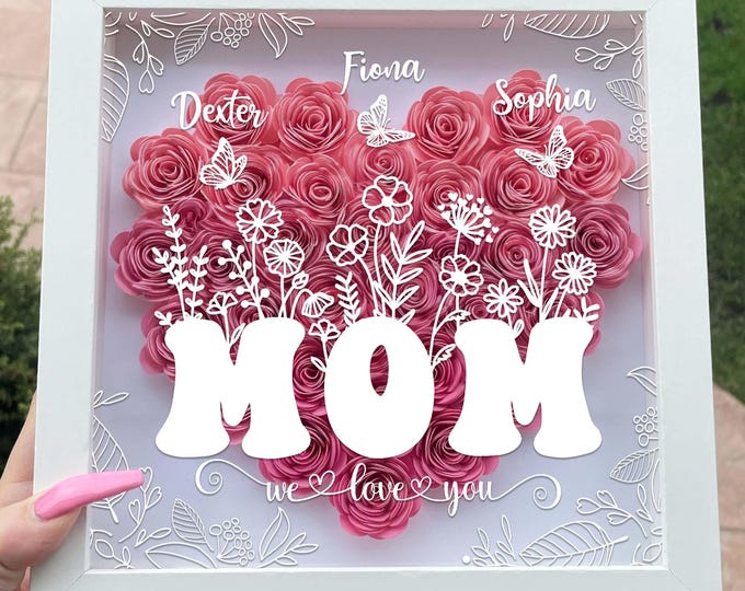 Flower Heart Shadow Box for Mom,roses Shadowbox With Custom Names ...