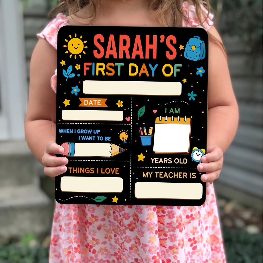 Personalized First Day of School Sign, Custom Reusable Chalkboard Sign ...