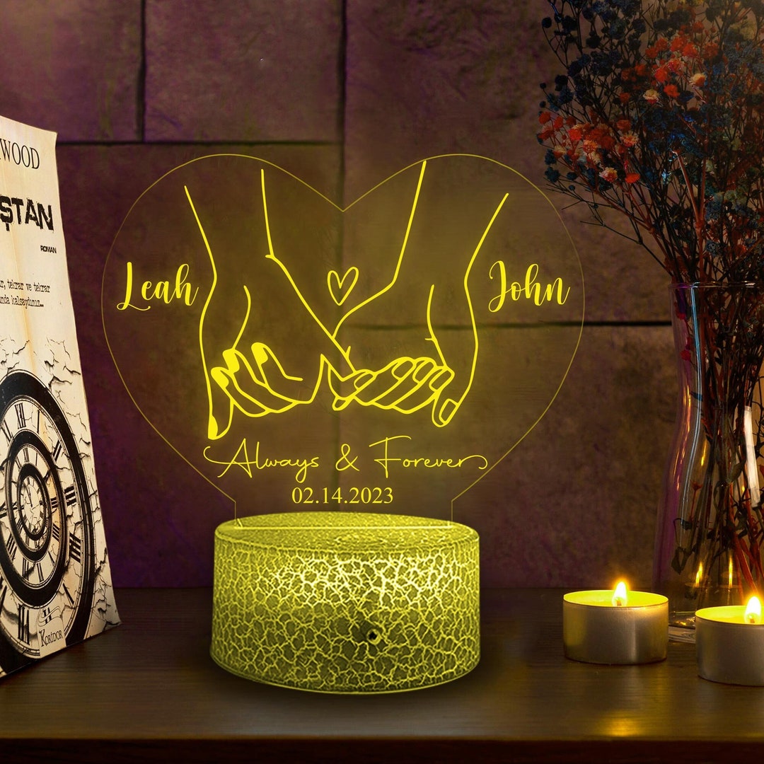 Personalized Gift for Couples 3D Led Night Light, Wedding Holding Hands ...