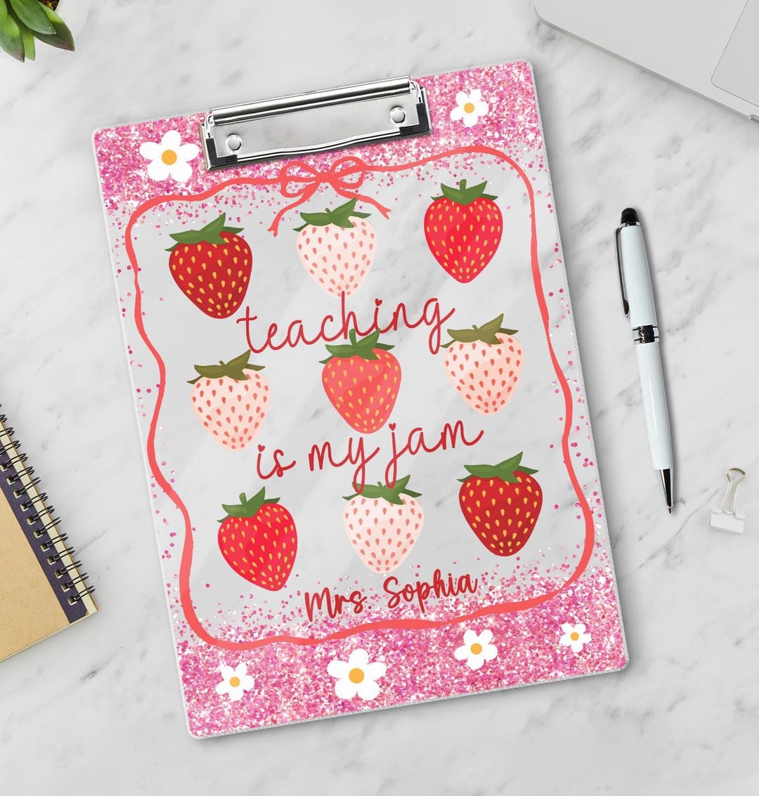 Custom Strawberry Teaching is My Jam Teacher Acrylic Clipboard, Glitter ...