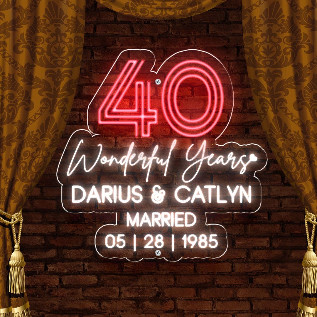 Personalized 40th Anniversary Neon Sign Led Light for Parent, Custom ...