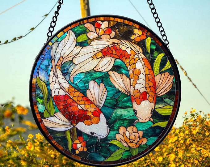 Koi Carp Stained Glass Window Cling Window Sticker Decal No Adhesive ...