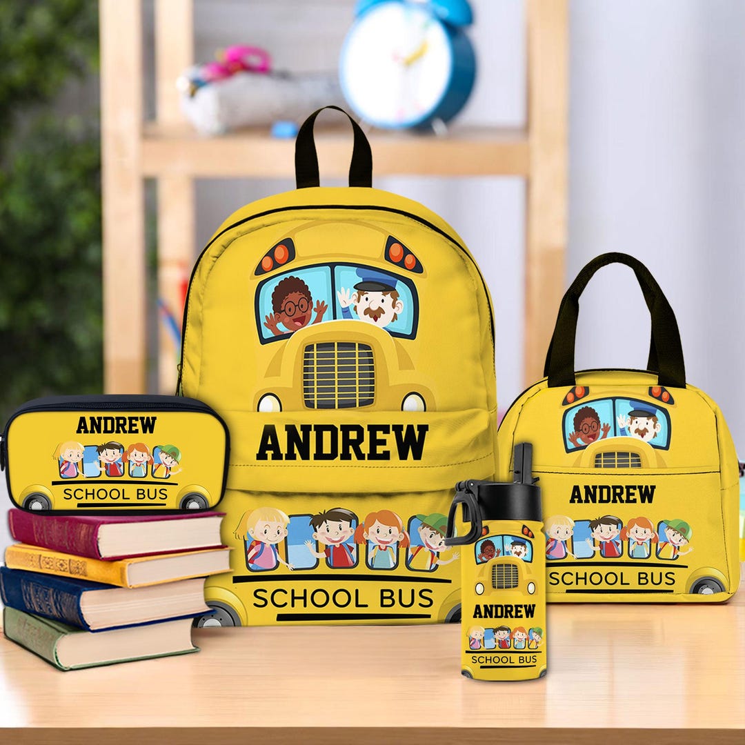Custom School Bus Driver Backpack, Lunch Bag, Pencil Bag, Water Bottle ...