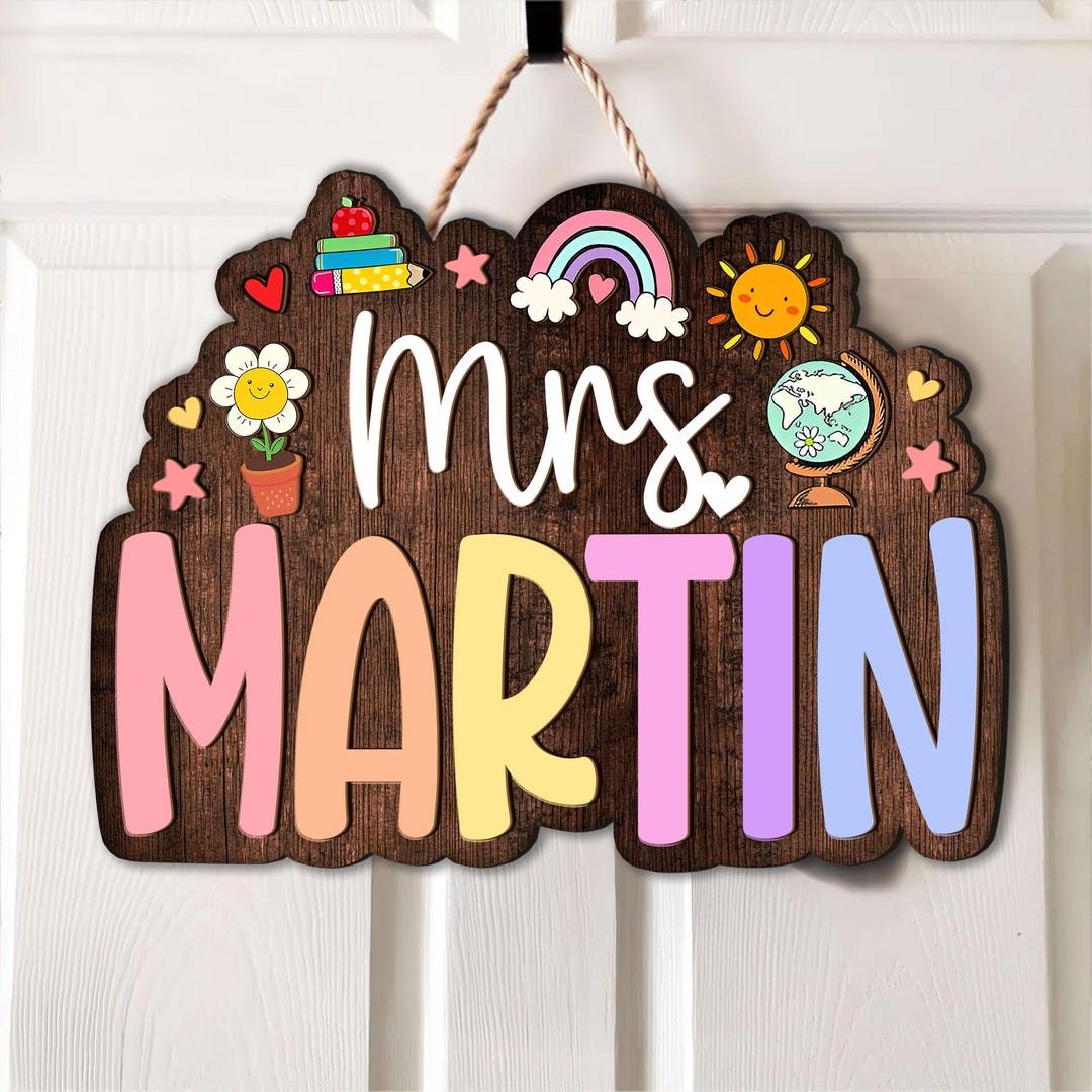 Custom Teacher Name Door Sign, Personalized Classroom Door Hanger ...
