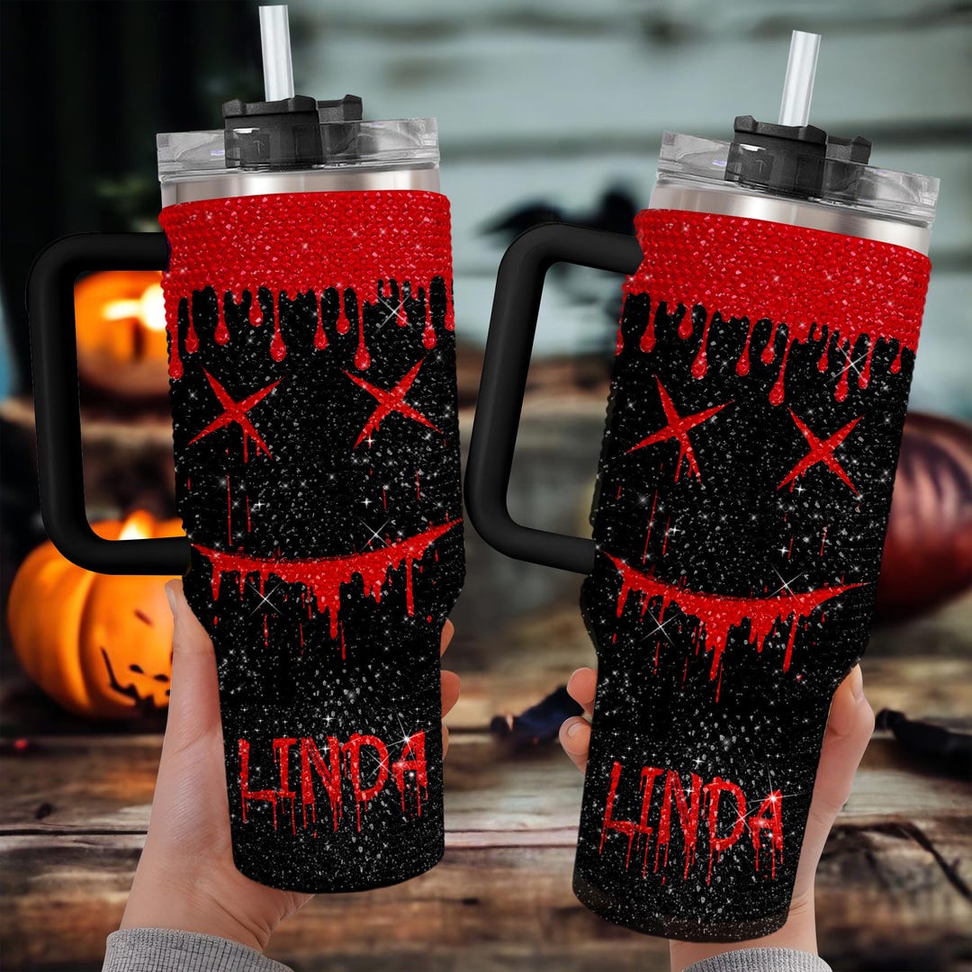 Personalized Halloween Bloody Drip Rhinestone 40oz Tumbler, Horror ...