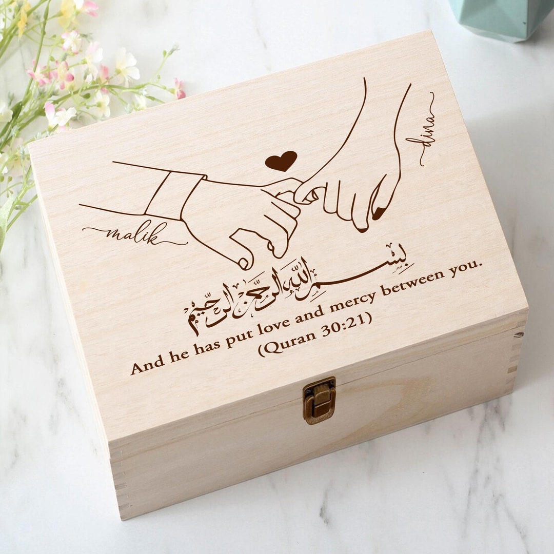 Personalized Wedding Memory Keepsake Box, Wooden Gift Box for Islamic ...
