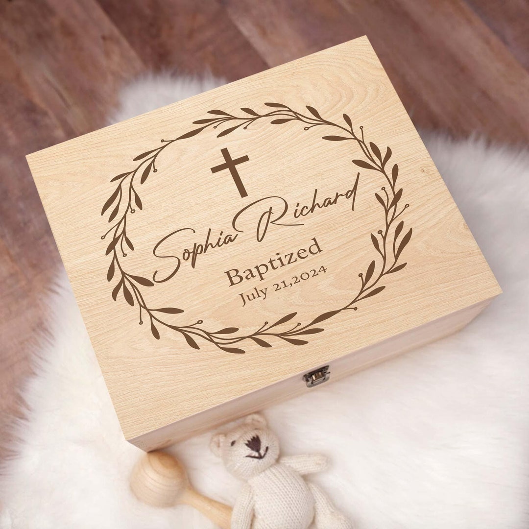Personalized Baptism Wood Keepsake Box, First Communion, Christening ...