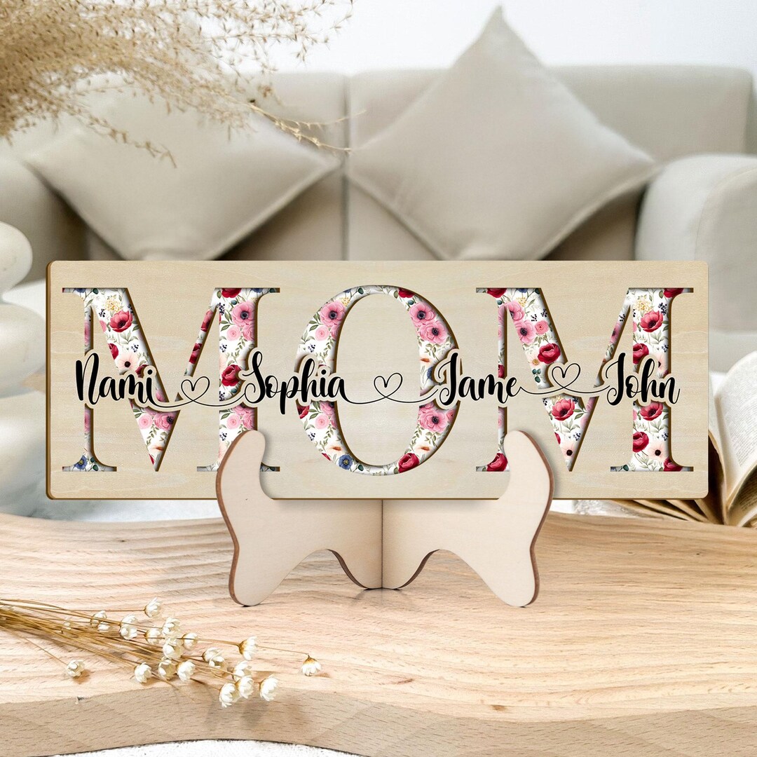 Personalized Wooden Mom Flower Sign 2 Layers, Mom Birthday Gift, Mom ...