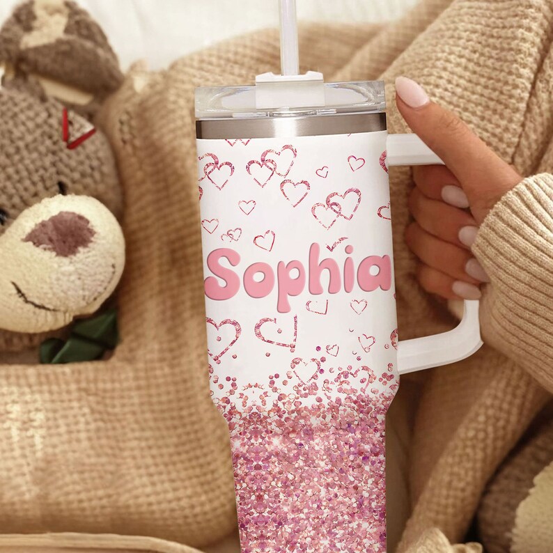 Personalisierter Glitzer Herz Valentines Tumbler, Valentines süße ...