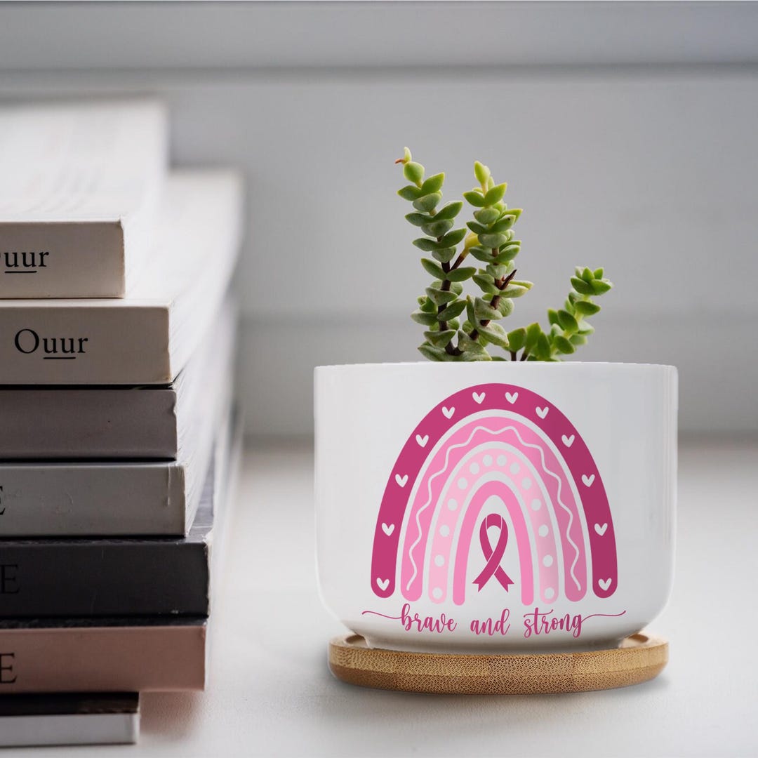 Breast Cancer Plant Pot, Brave and Strong Breast Cancer Warrior Gifts ...