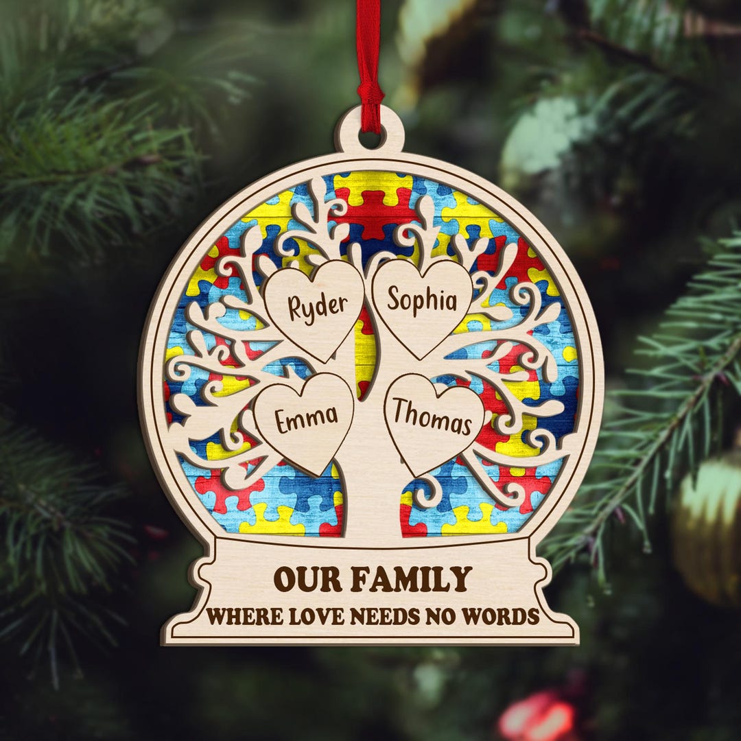 Personalized Autism Family Tree Wood Ornament, Love Needs No Words ...