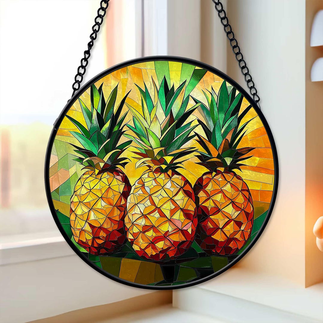 Pineapple Faux Stained Glass Suncatcher Ornament, Pineapple Lover Gift ...
