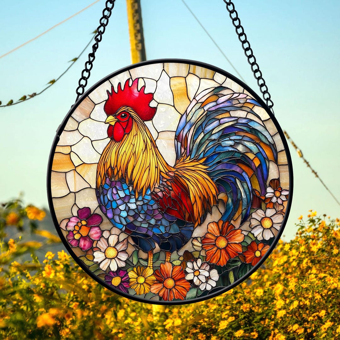 Faux Stained Glass Rooster Suncatcher, Rooster Window Hanger, Rooster ...