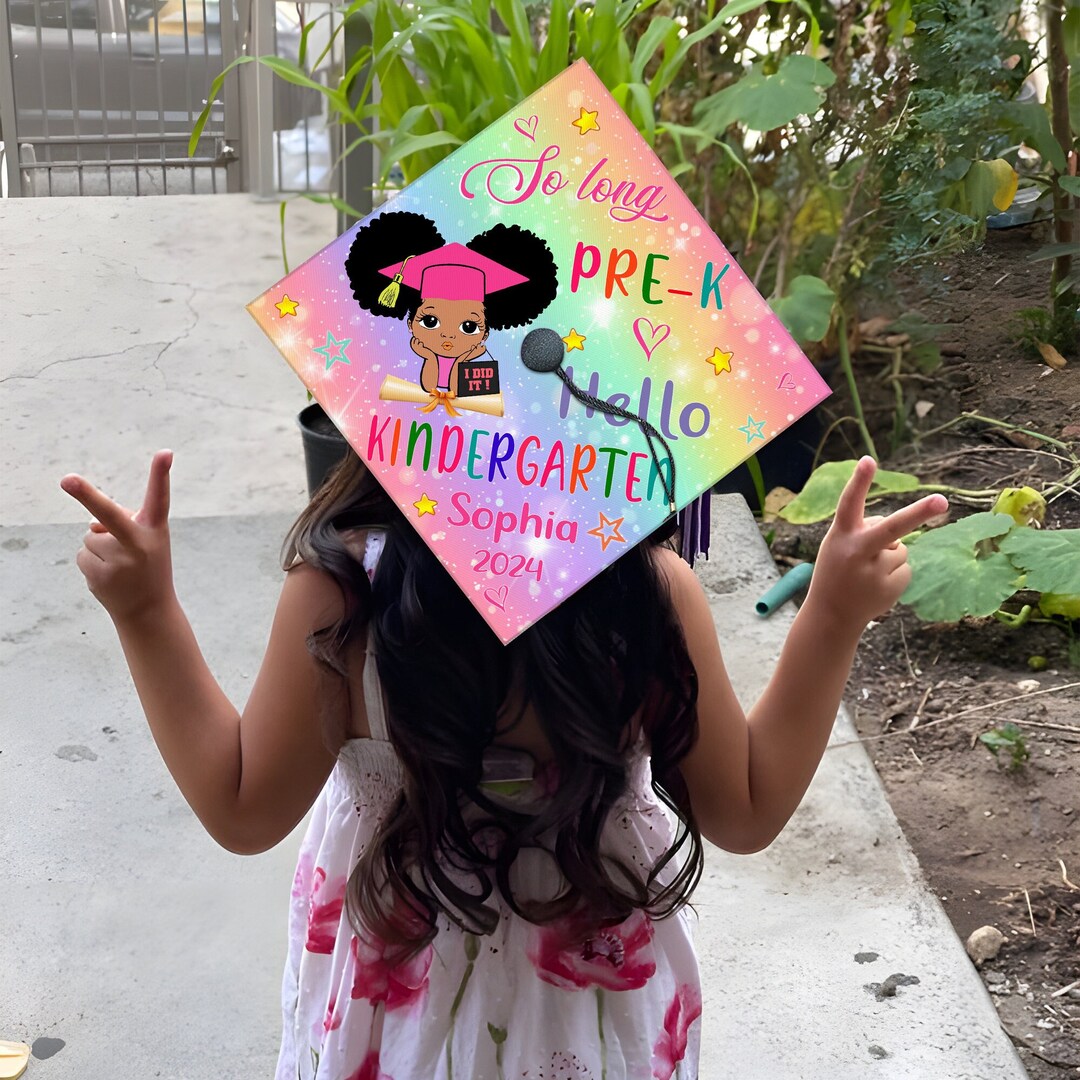 Personalized African American Kids Graduation Cap Topper, Kindergarten ...