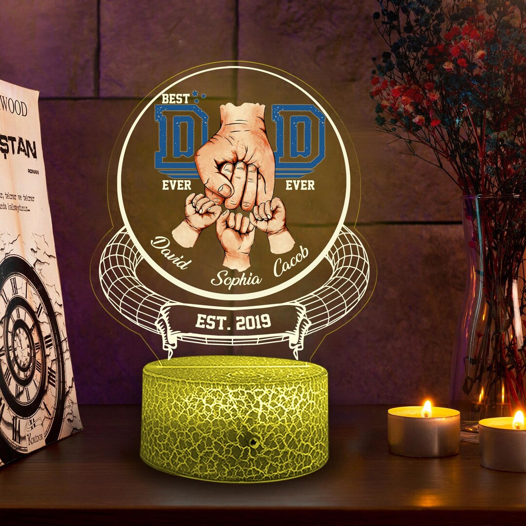 Custom Dad and Kids Names 3D Lamp, Best Dad Ever Night Light ...