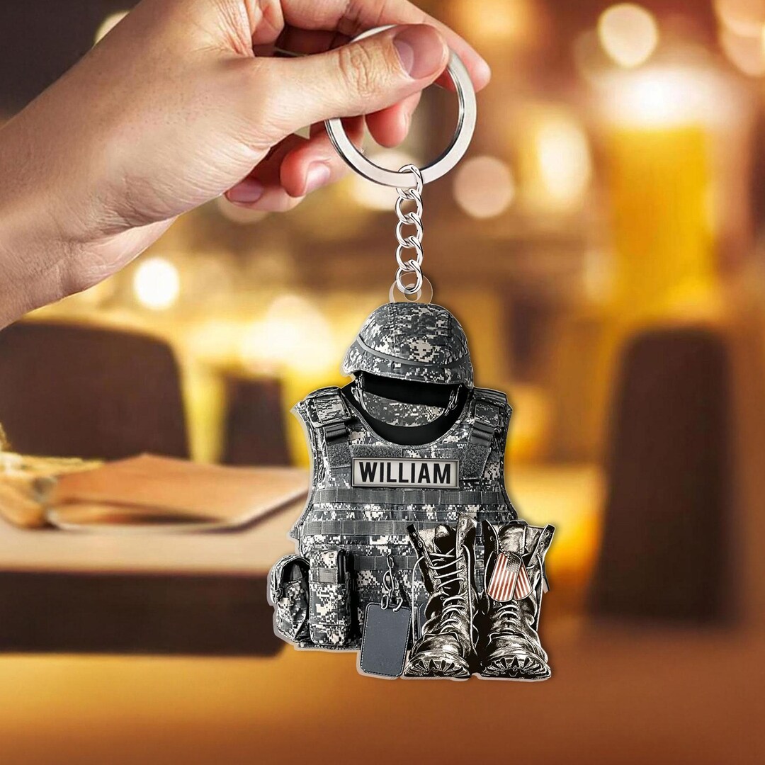 Personalized Military Uniform Keychain, Boot and Hat American Veteran ...