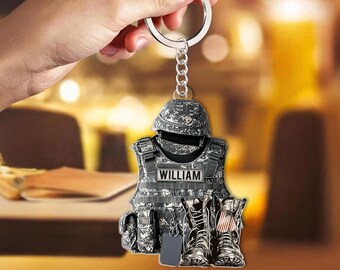 Personalized Military Uniform Keychain, Boot and Hat American Veteran ...