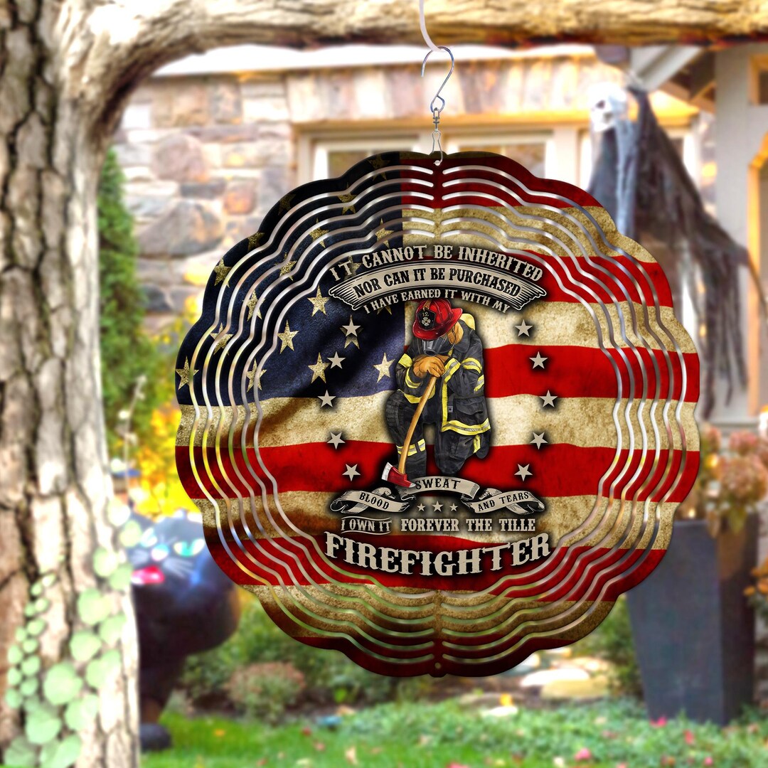 Firefighter US Flag Wind Spinner, Fireman Wind Spinner, Firefighter ...