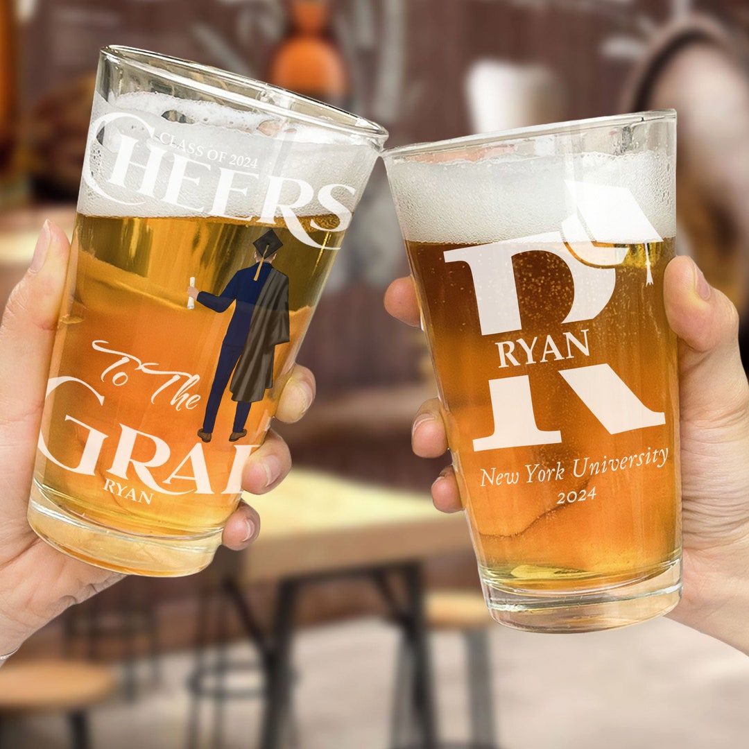 Personalized Graduation Beer Glass, Cheers to the Graduate, Custom Beer ...