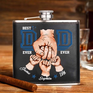 Custom Fist Bump Dad Kids Leather Flask, Father's Day Gift for Best Dad ...