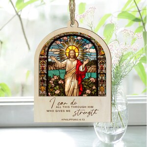 Bible Verse Stained Glass Suncatcher for Window Hanging, Christian Gift ...
