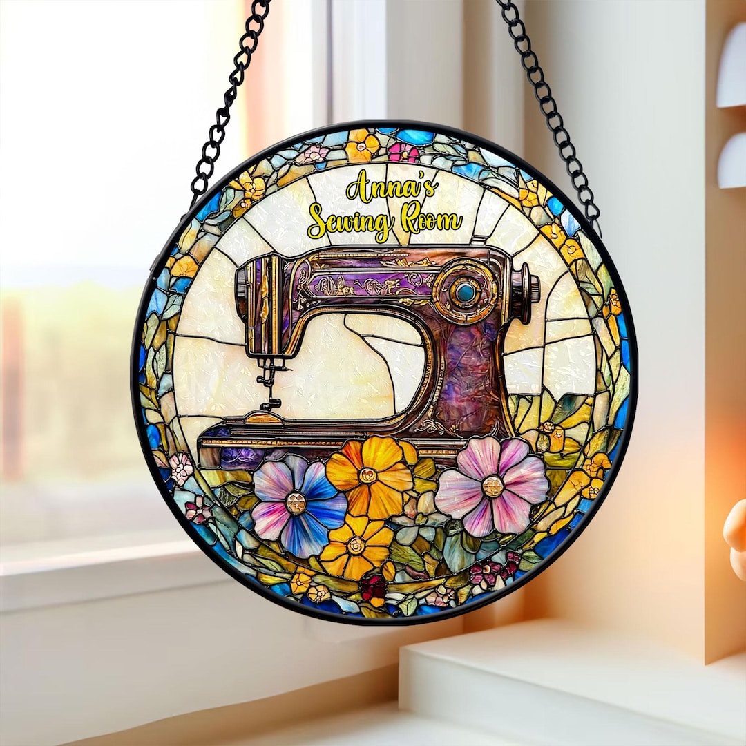 Custom Faux Stained Glass Sewing Machine Suncatcher, Sewing Room Decor ...