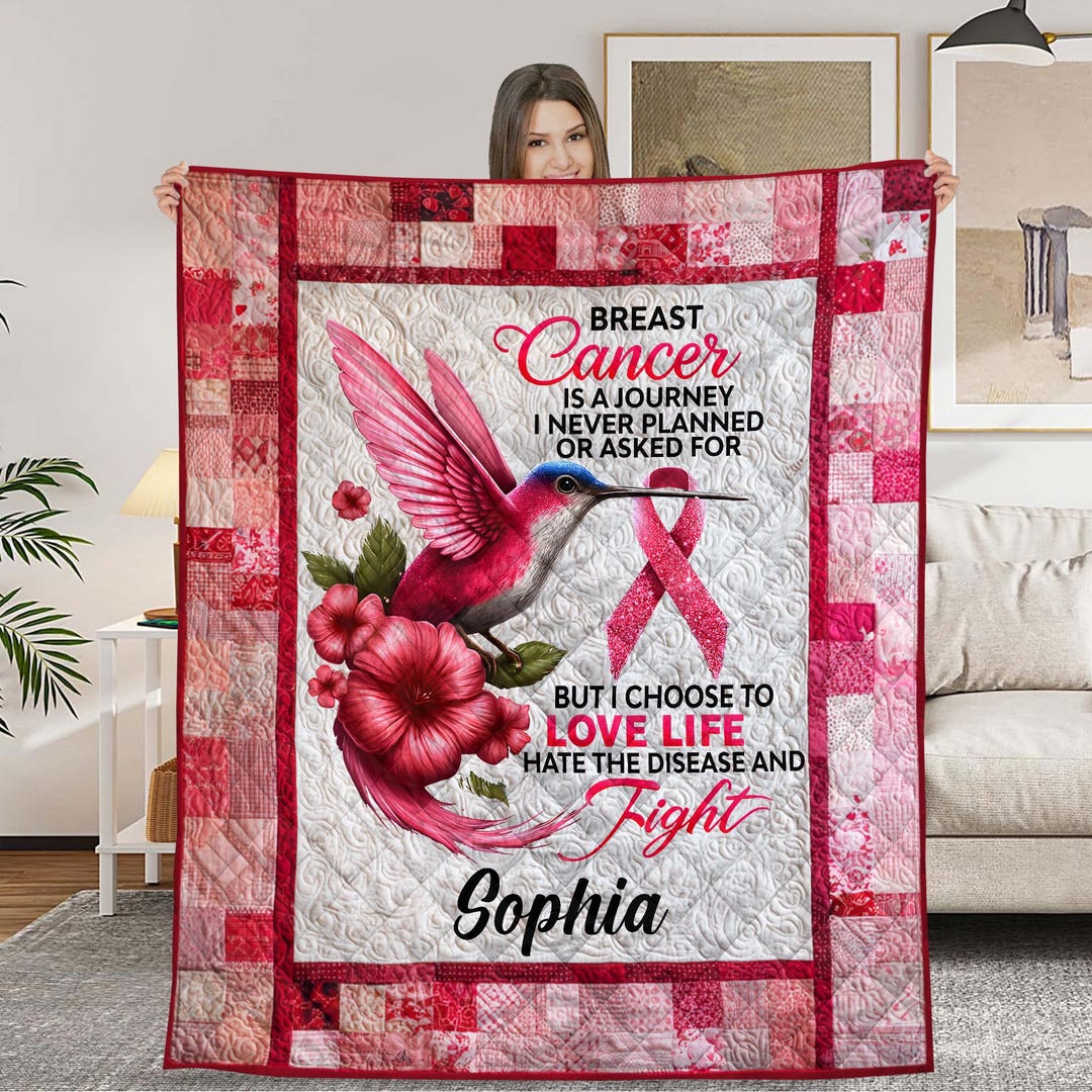 Hummingbird Breast Cancer Awareness Quilt Blanket, Custom Breast Cancer ...