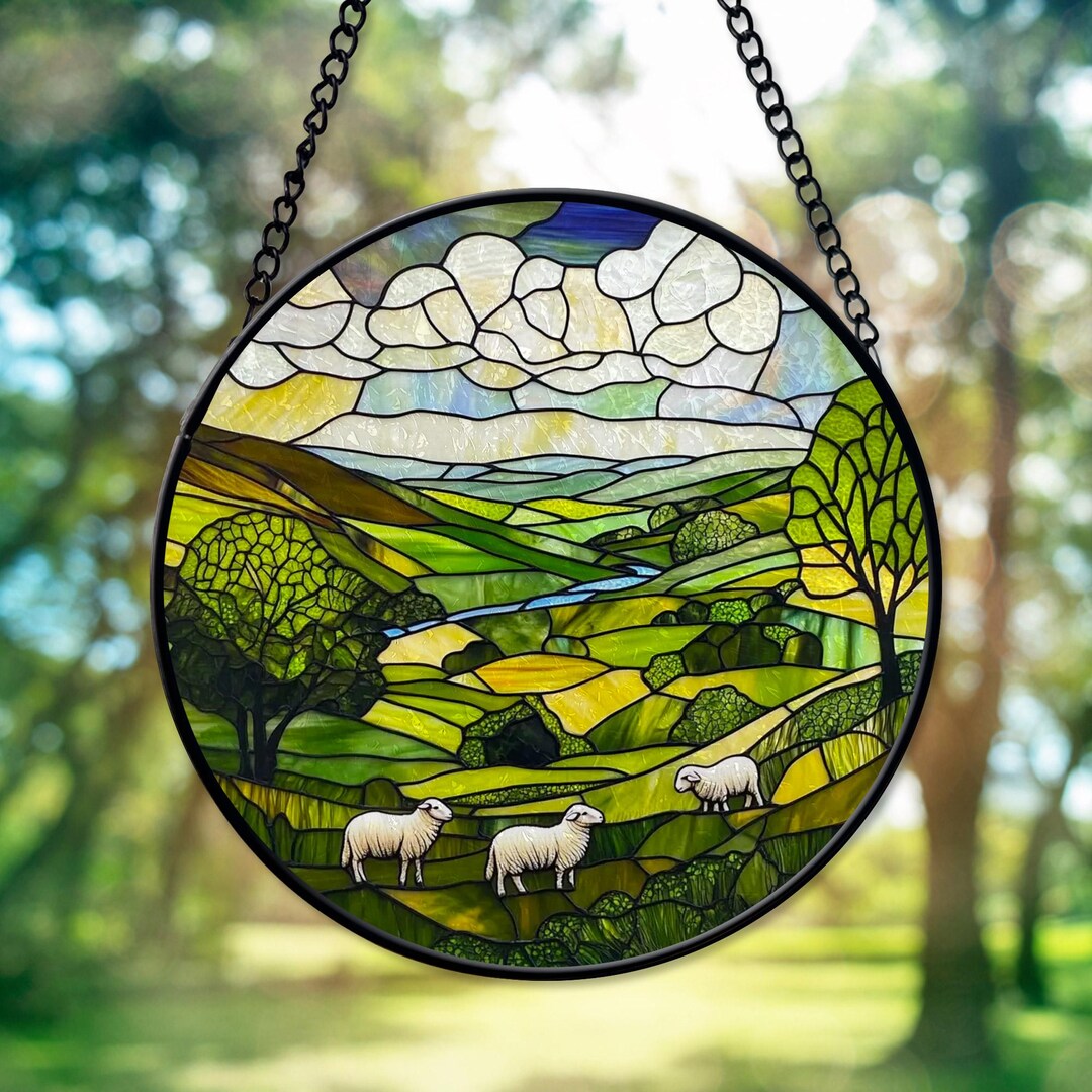 Green Irish Hills Faux Stained Glass, Green Irish Hills Glass Window ...