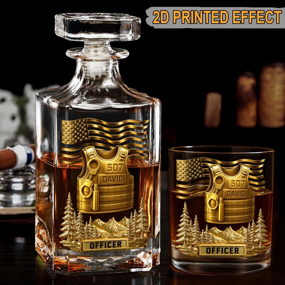 Custom Police Officer Whiskey Bottle, Police Whiskey Decanter Set ...