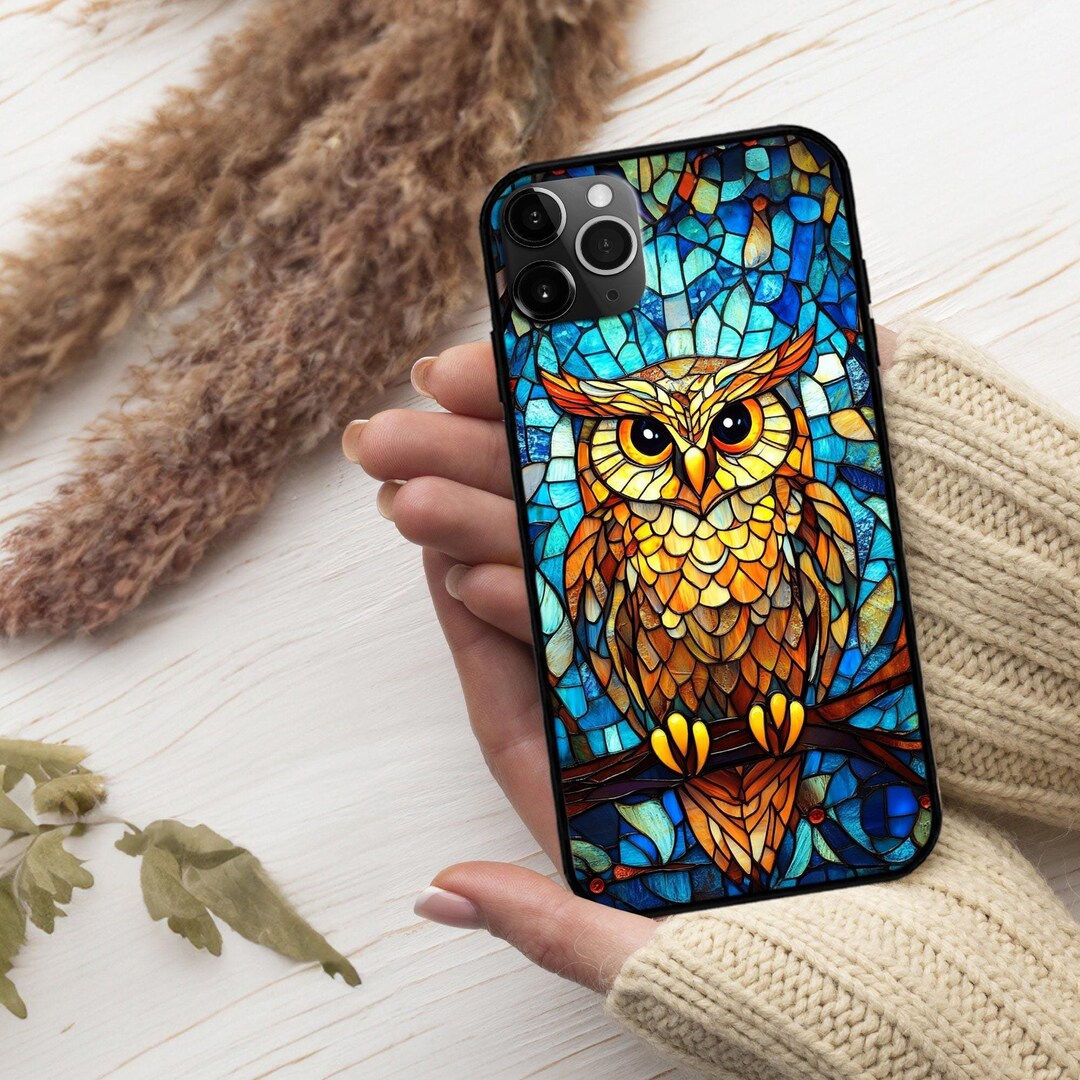 Owl Bird Phone Case, Owl Faux Stained Glass Case, Gift for Bird Lovers ...