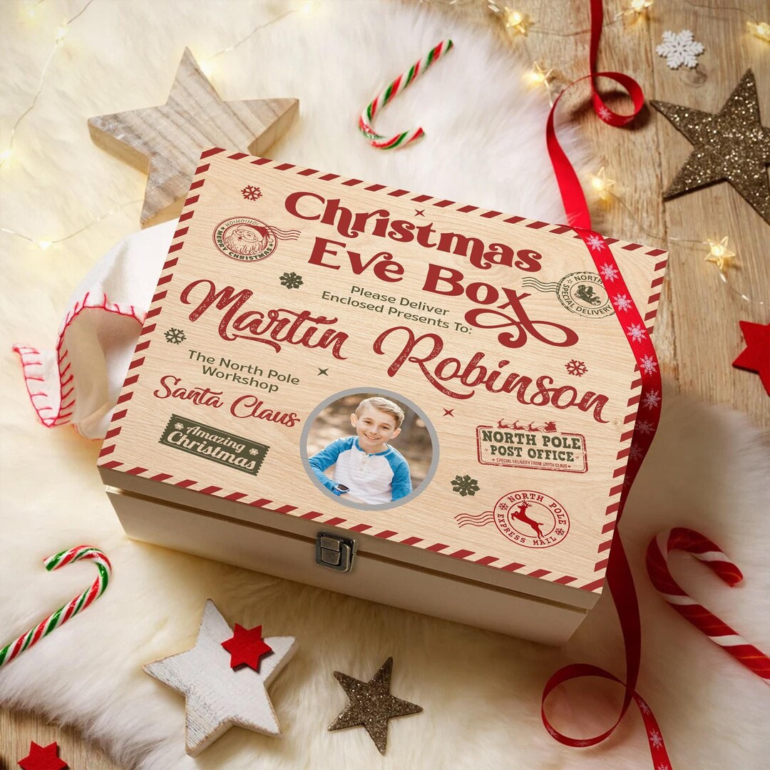 Personalized Photo Christmas Eve Box for Kids, Christmas Santa Wooden ...