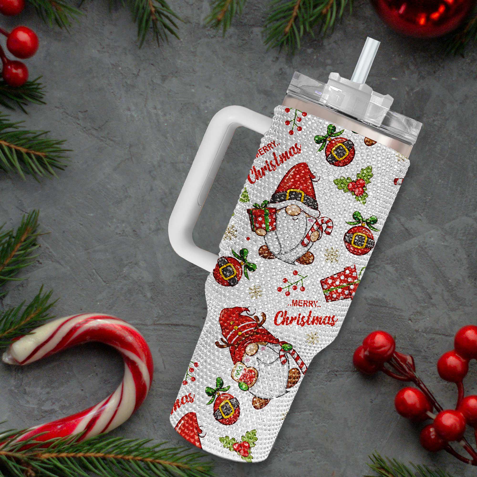 Christmas Gnomes Bling Tumbler, Merry Christmas Gnome Rhinestone 40oz ...