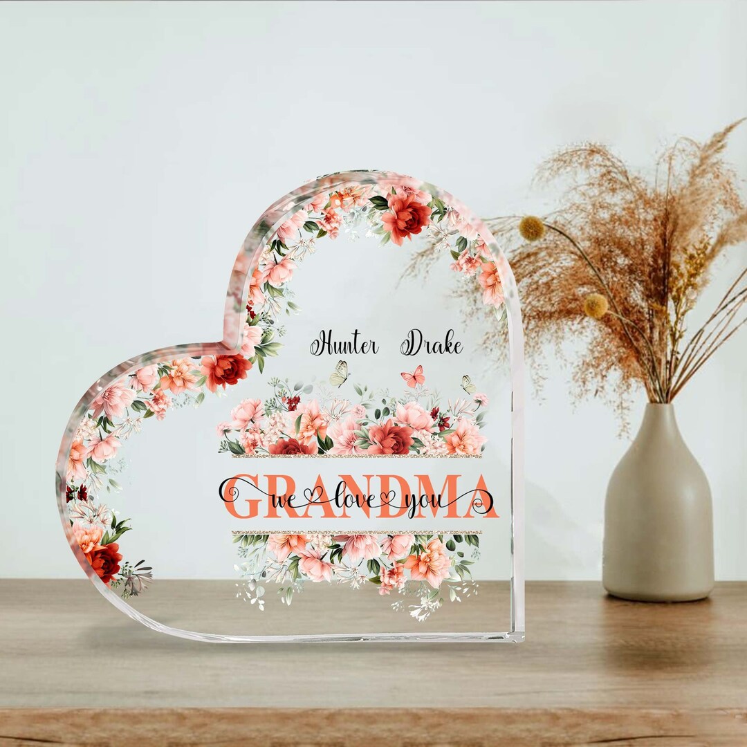 Personalized Grandma With Grandkids Name Heart Shape Acrylic - Etsy