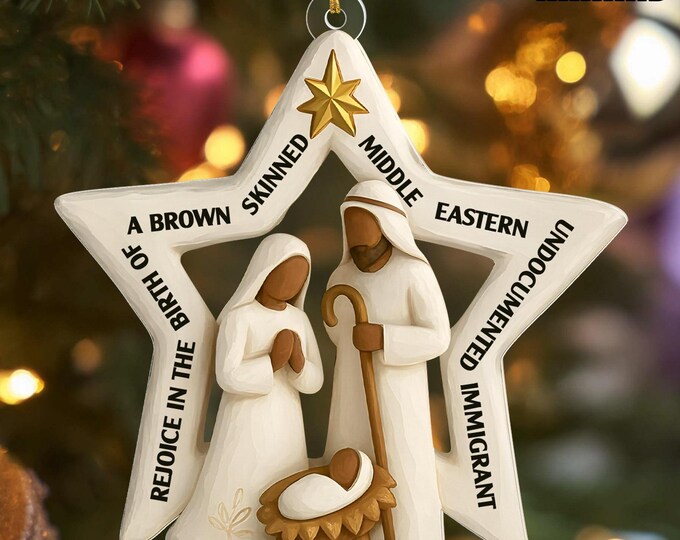 Faux Wood - Carving 2D Flat Nativity Star Acrylic Ornament, Birth of ...