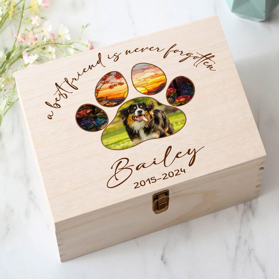 Custom Photo Pet Memorial Memory Keepsake Box, Wood Memory Box ...