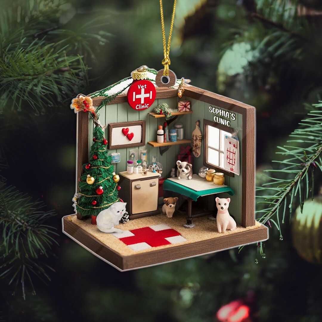 Personalized Dreamy Vet Clinic Acrylic Ornament, Vet Clinic 2D Flat ...