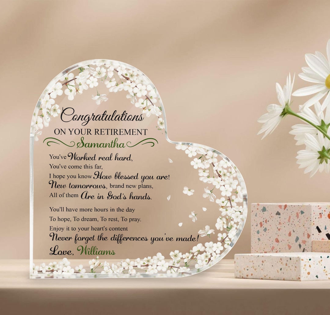 Personalized Retirement Gifts Heart Acrylic Plaque, Custom Retirement ...