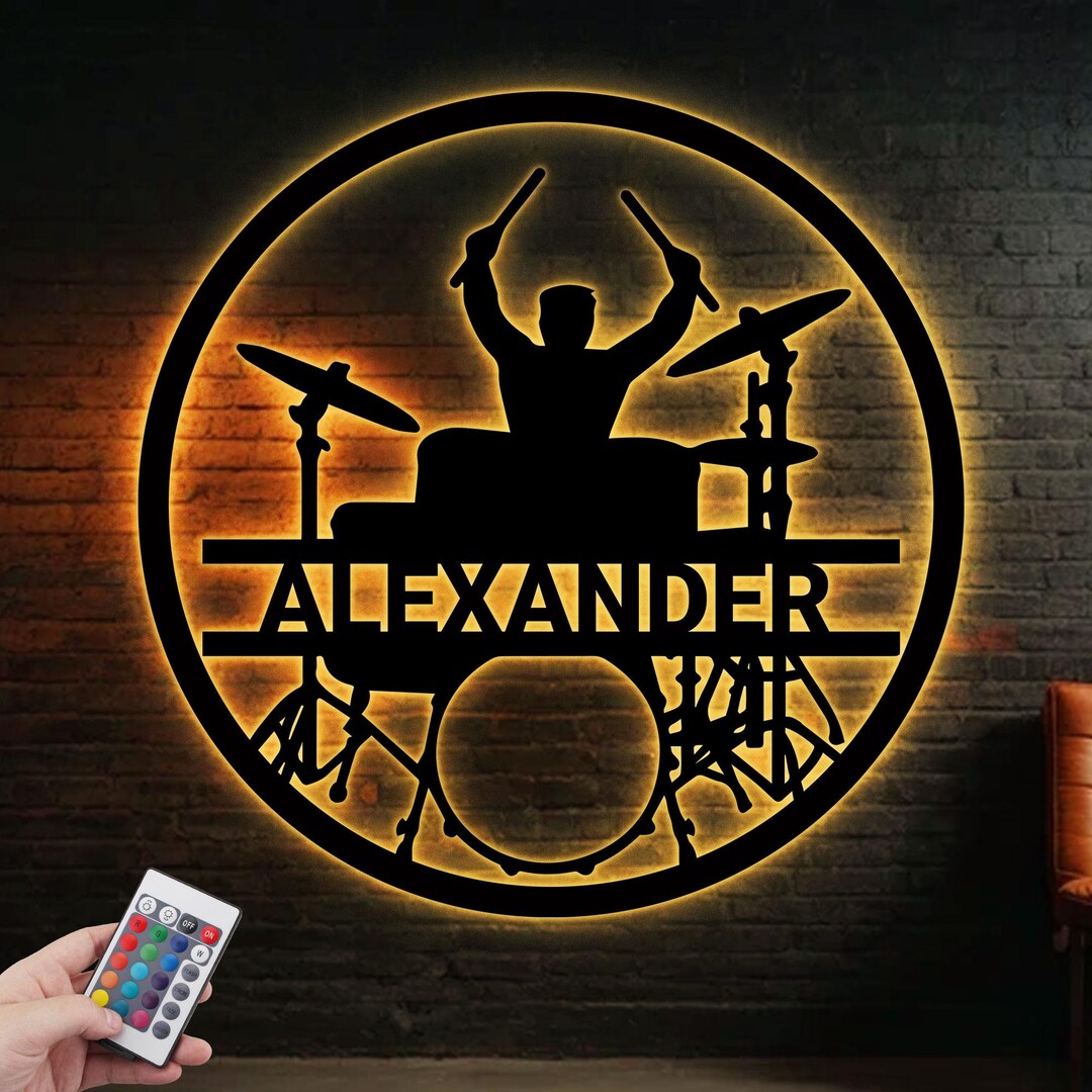 Personalized Name Drum Player Metal Sign With Led Lights, Custom Drum ...