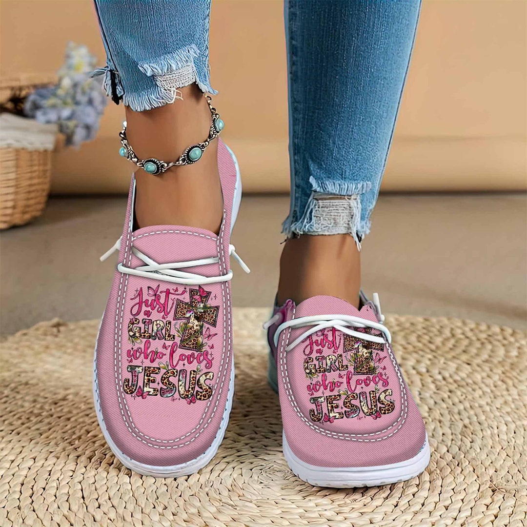 Just A Girl Who Loves Jesus Women’s Dude Shoes, Jesus and Cross ...