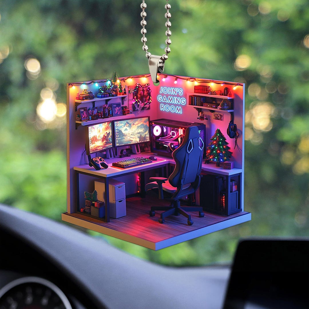 Personalized 2D Flat Dreamy Gaming Room Car Ornament, Gaming Room Car ...