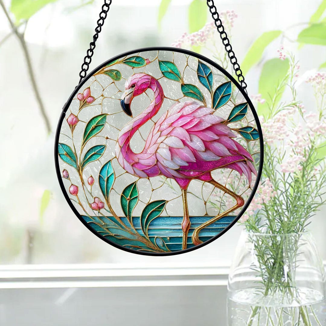 Flamingo Stained Glass Suncatcher, Flamingo Window Hanging, Flamingo ...